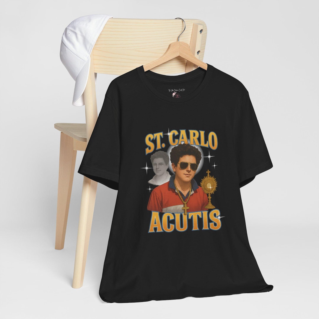 St. Carlo Acutis 90s Hip Hop T-shirt | Catholic Streetwear | Saint Graphic Tee | Faith and ...
