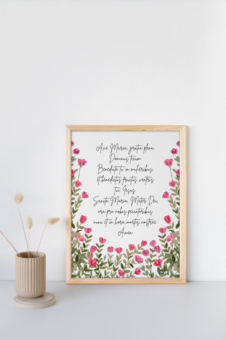 Latin Ave Maria Floral Printable | Catholic Wall Art | Marian Devotion ...