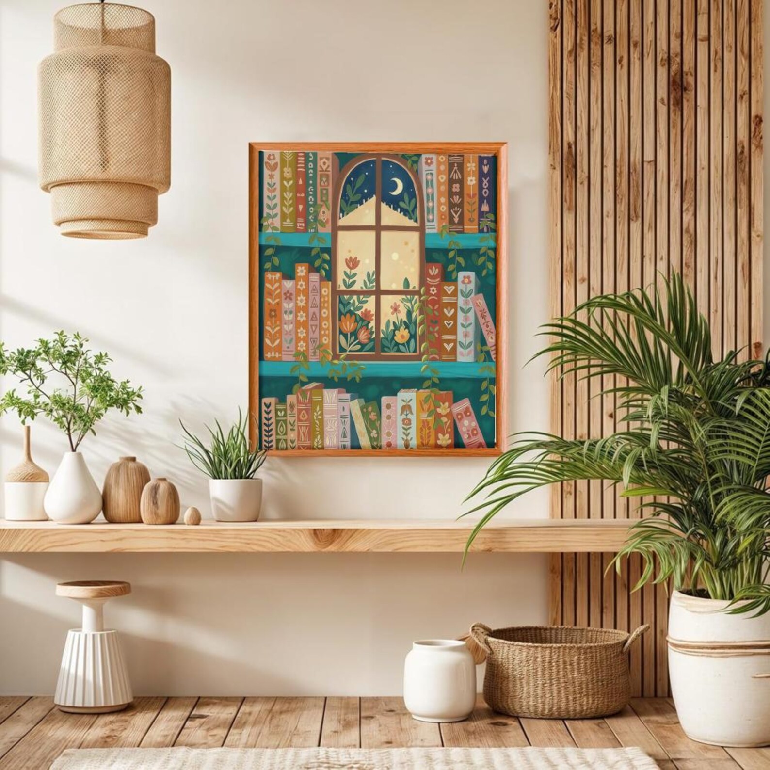 Bohemian Bookshelf Paint by Numbers Kit, DIY Whimsical Library Art for ...