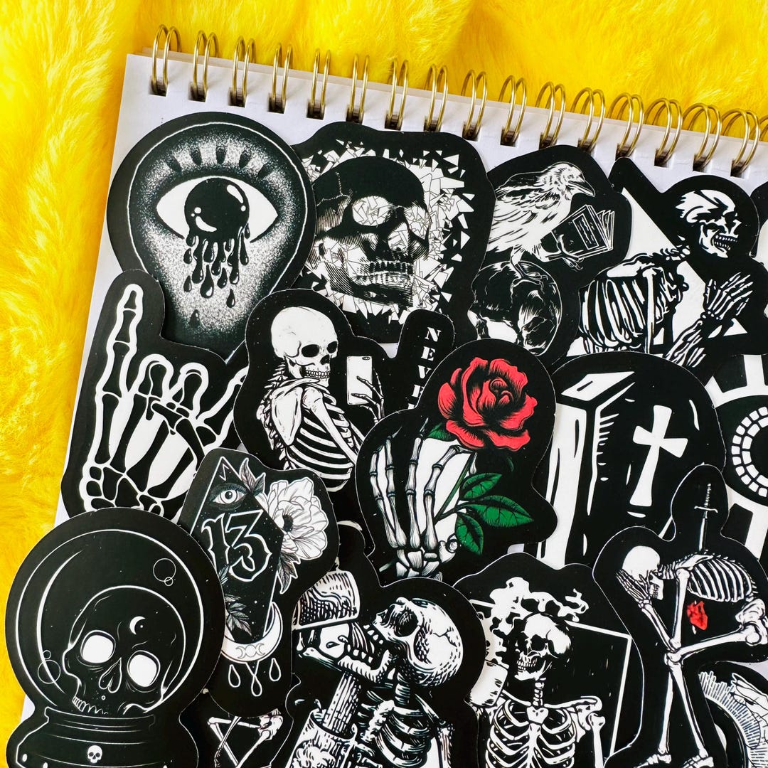 50 Black and White Goth Stickers (1) Cool Dark Skull Gothic Sticker ...