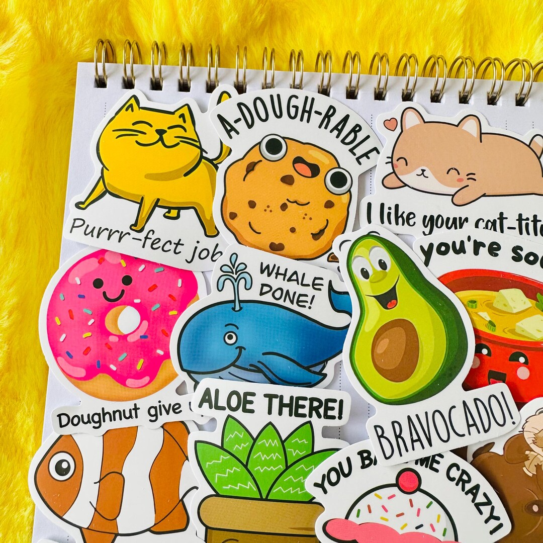 50 Funny Pun Sticker Pack, Affirmation Stickers, Aesthetic Vinyl ...