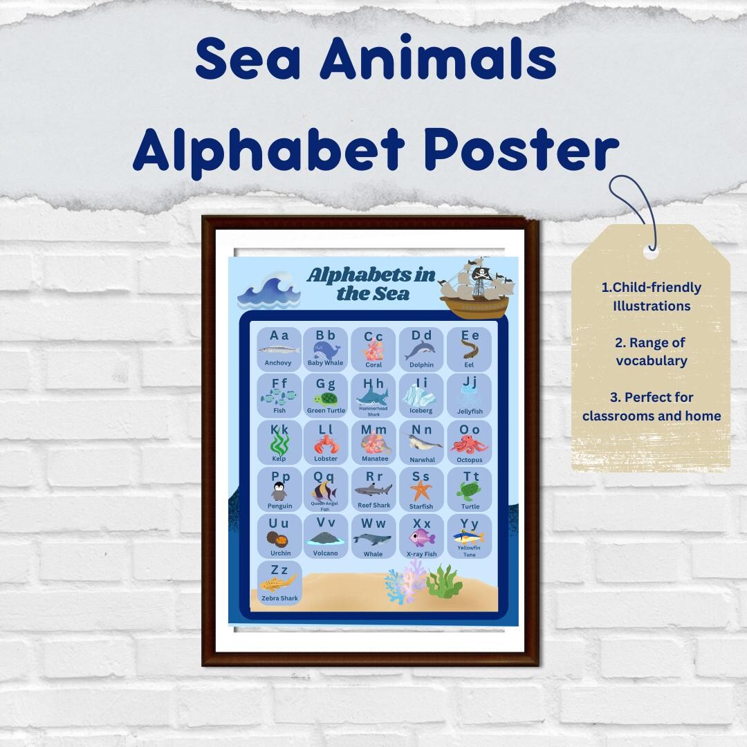 A-Z Sea Animals Alphabet Poster for Kids – Educational Ocean-themed ...