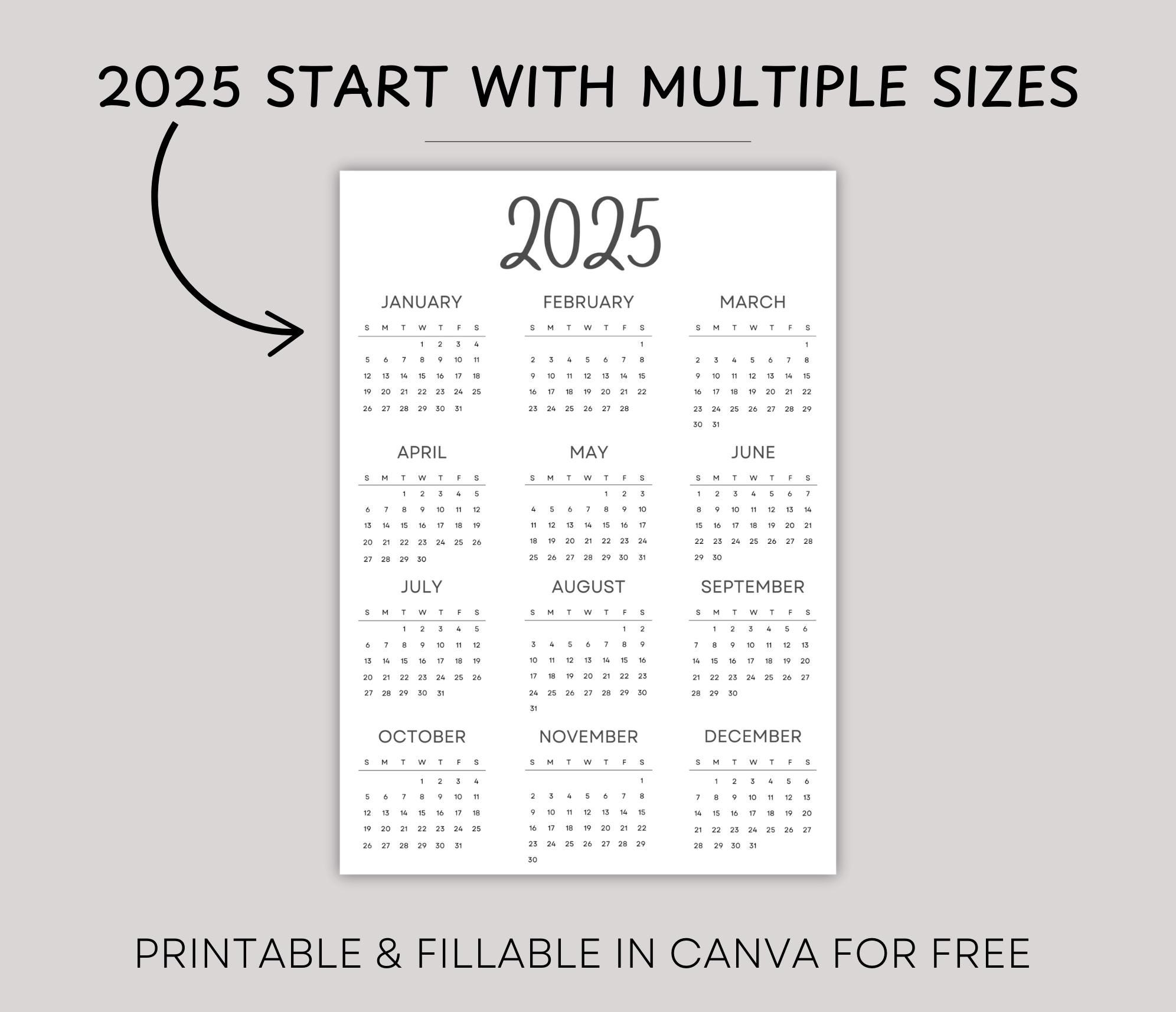 Printable Calendar, 2025-2026 Yearly Calendar, Yearly Wall Calendar ...