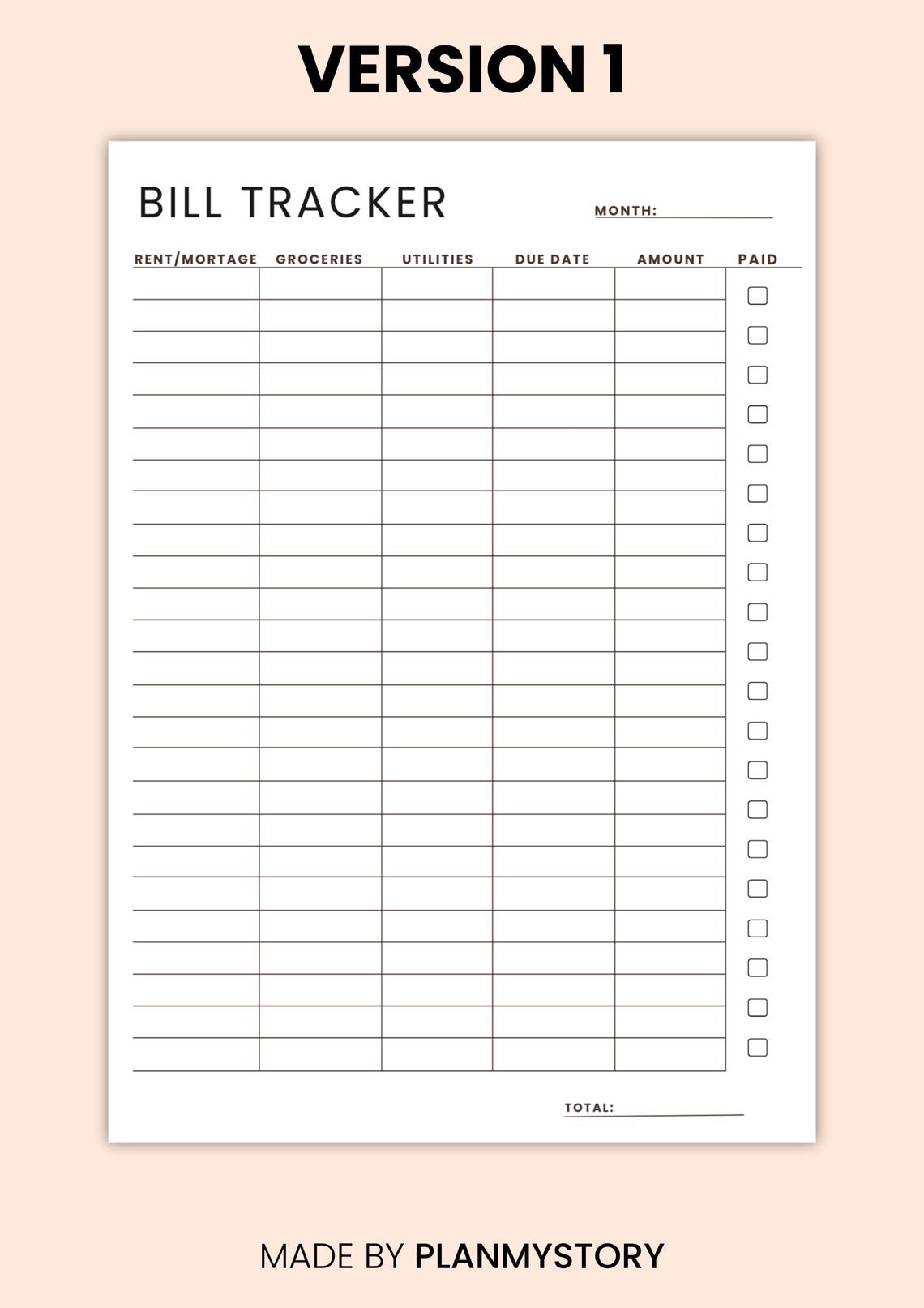 Printable Monthly Bill Tracker, Budget Checklist (a4/a5/letter/half ...