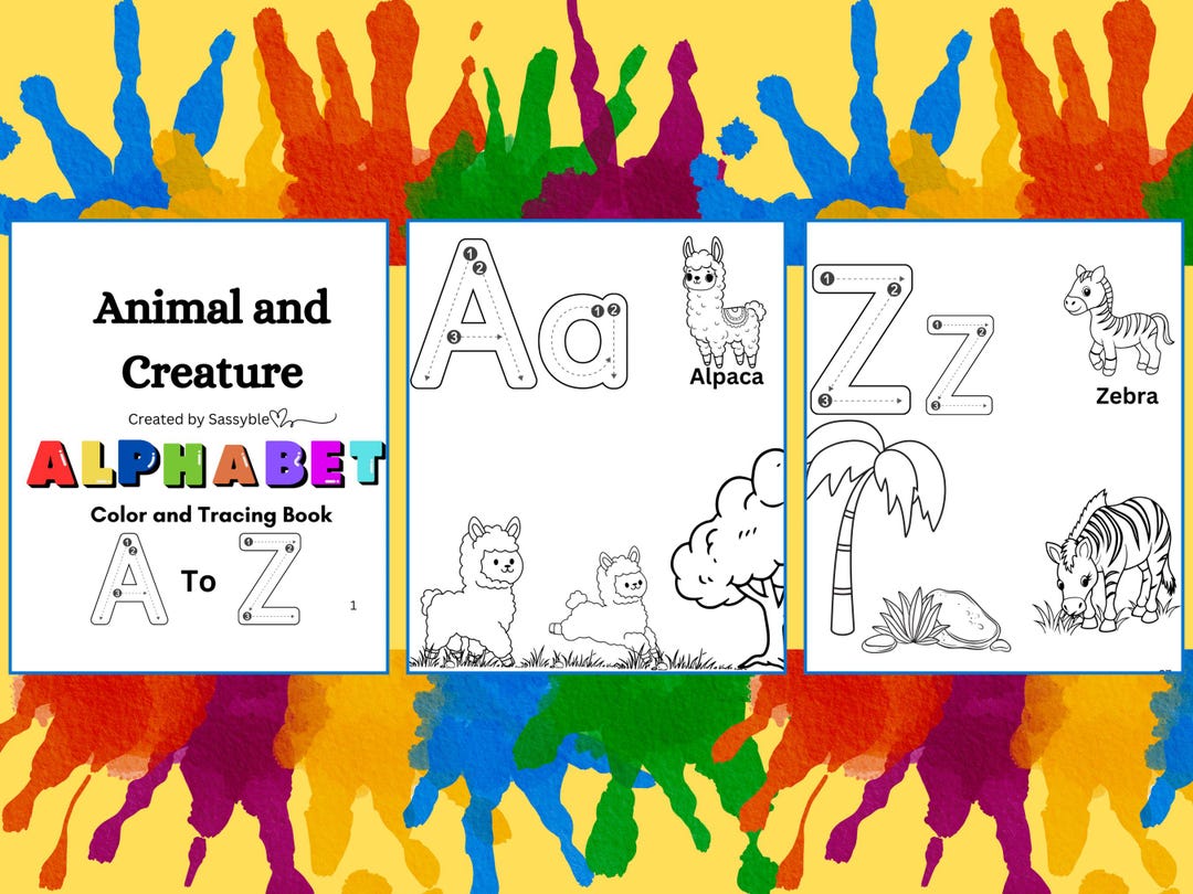 Digital Animal and Creature Alphabet Coloring Book With Traceable ...