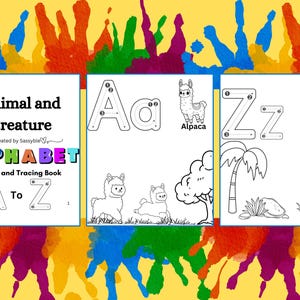 Digital Animal and Creature Alphabet Coloring Book With Traceable ...