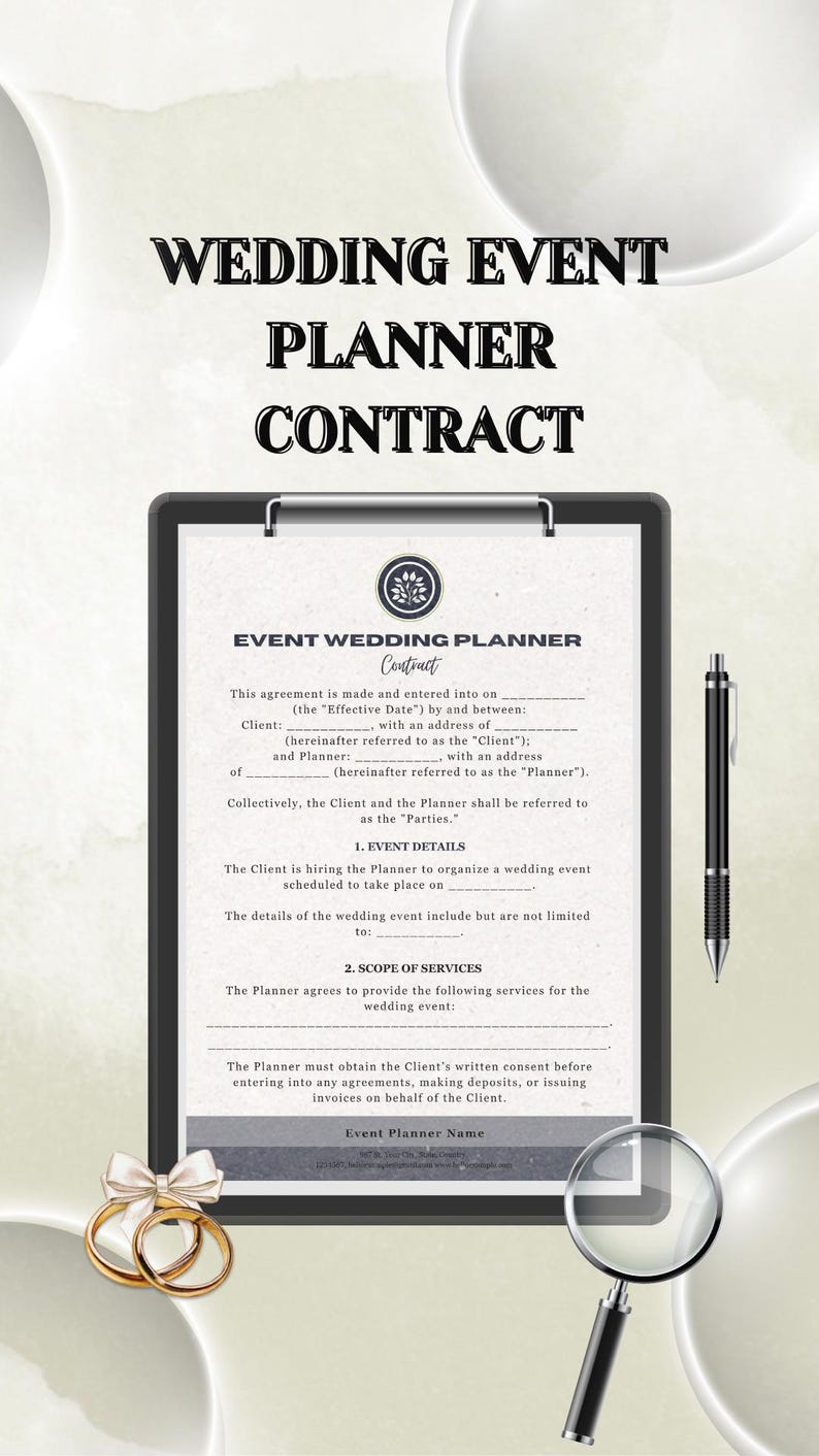 Event Planner Contract Wedding Planning Agreement Party Planner Client ...