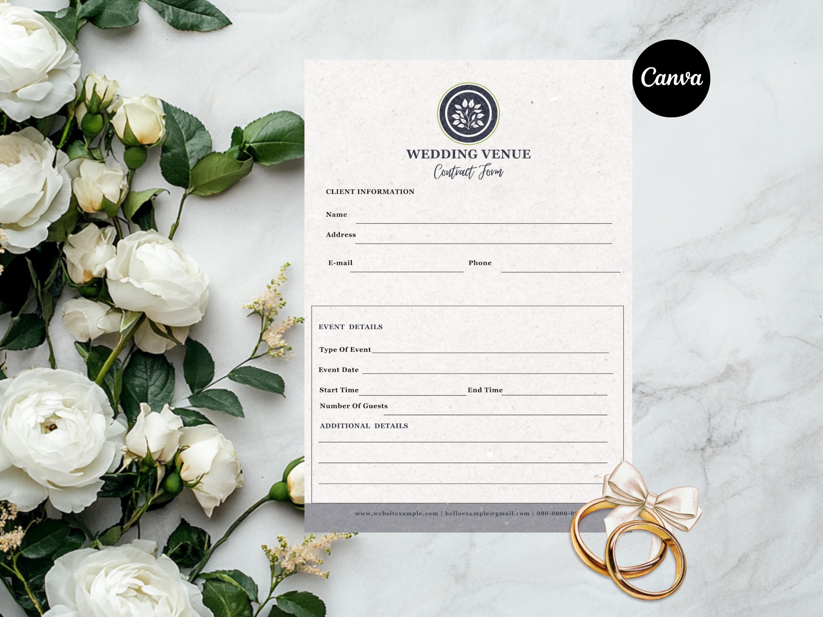Venue Rental Form Printable Wedding Venue Contract Template Event ...