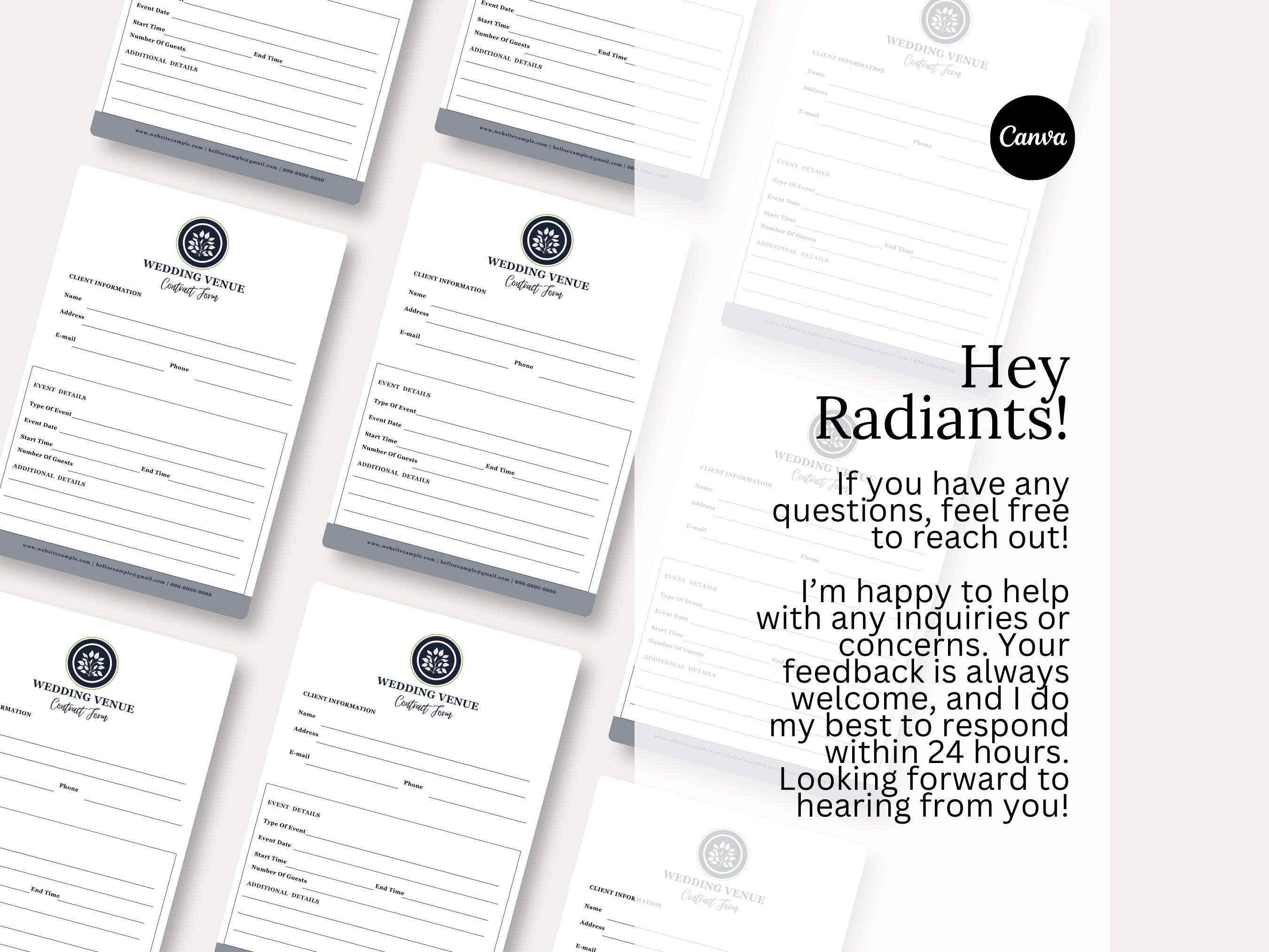 Venue Rental Form Printable Wedding Venue Contract Template Event ...