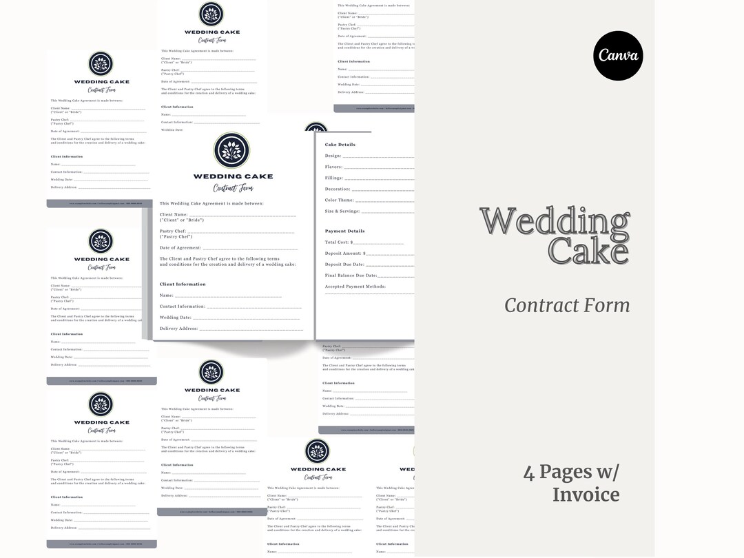 Cake Order Contract Custom Cake Agreement Wedding Cake Form ...