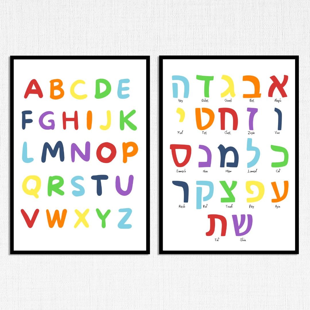 Aleph Bet (alef Beis) and Alphabet Print Pair, Hebrew and English ...