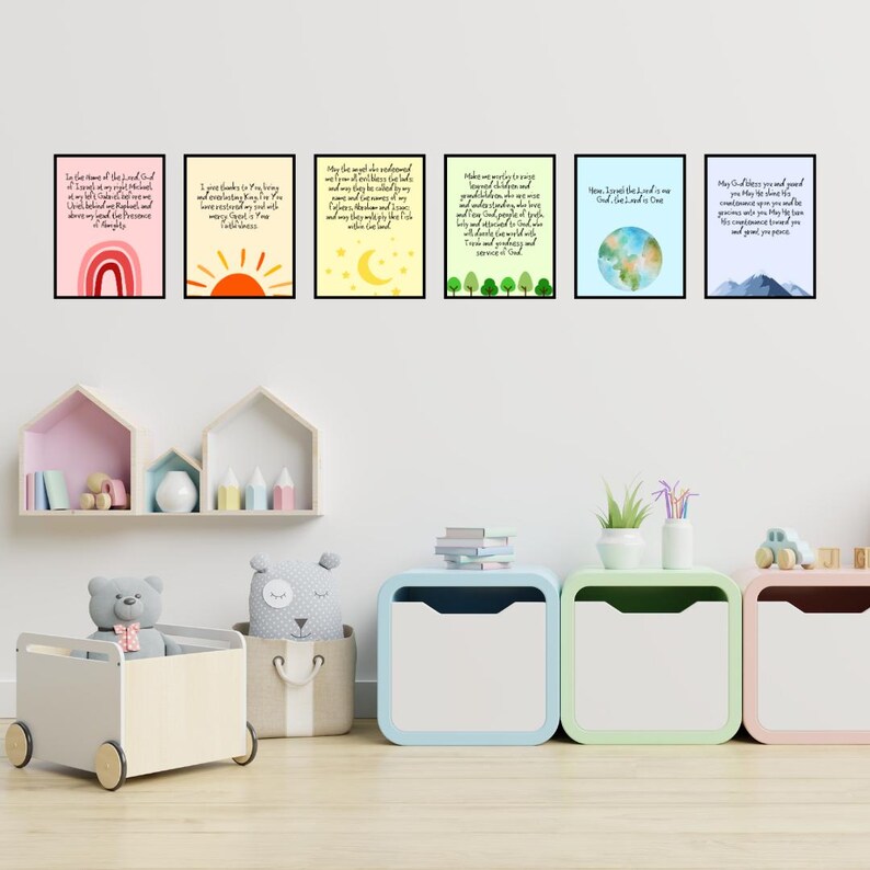 Baby Jewish Wall Art in English, Judaica Baby Art, Jewish Prayers, Set ...