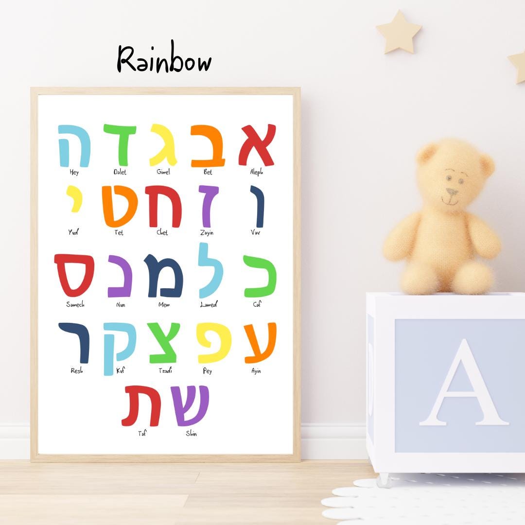 Aleph Bet (alef Beis) Print, Hebrew Alphabet Poster, Rainbow or ...