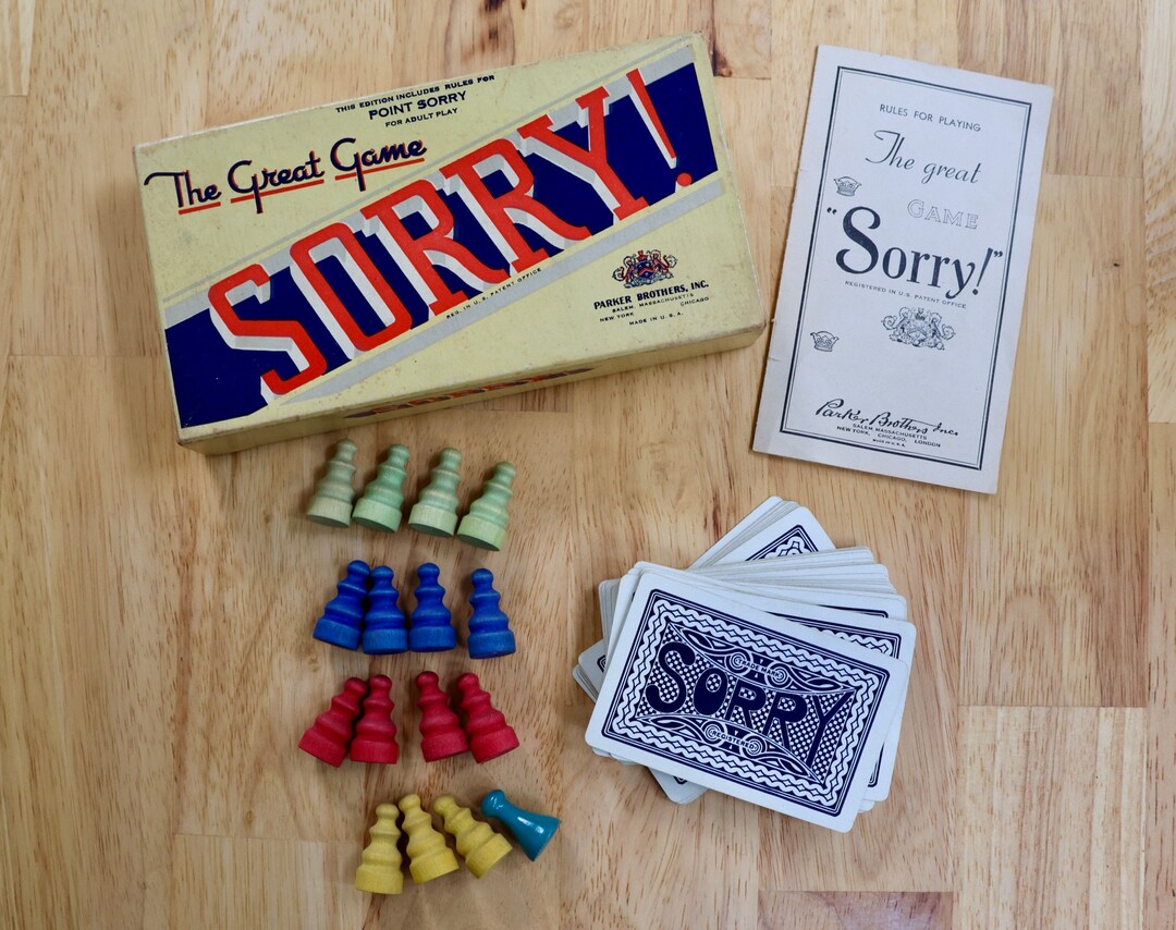 Vintage SORRY Game, 1939, Playing Pieces and Cards but No Board, Parker ...