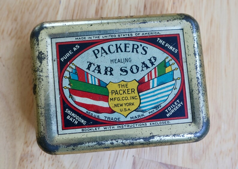 Vintage, Rustic Packers Tar Soap Tin 1930s Great Graphics, Made in USA ...