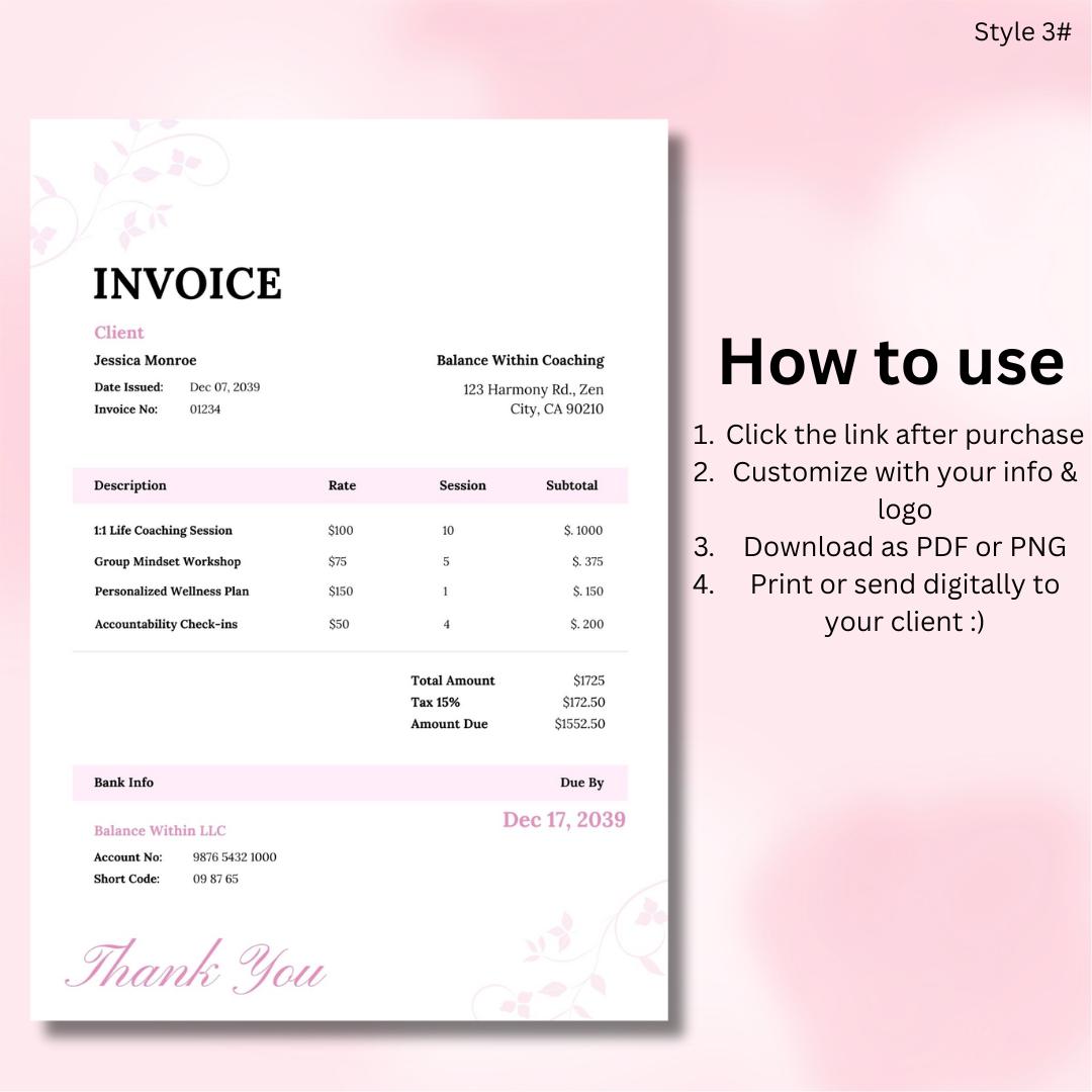 Editable Pink Invoice Template for Small Business – Aesthetic Canva ...