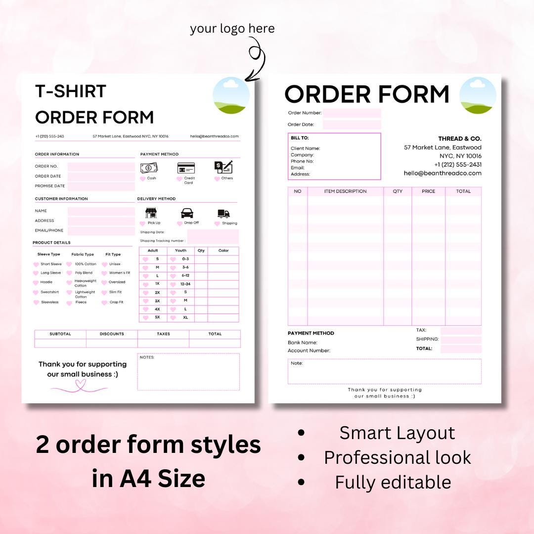 Editable Order Form and Order Tracker L Bundle Printable Small Business ...