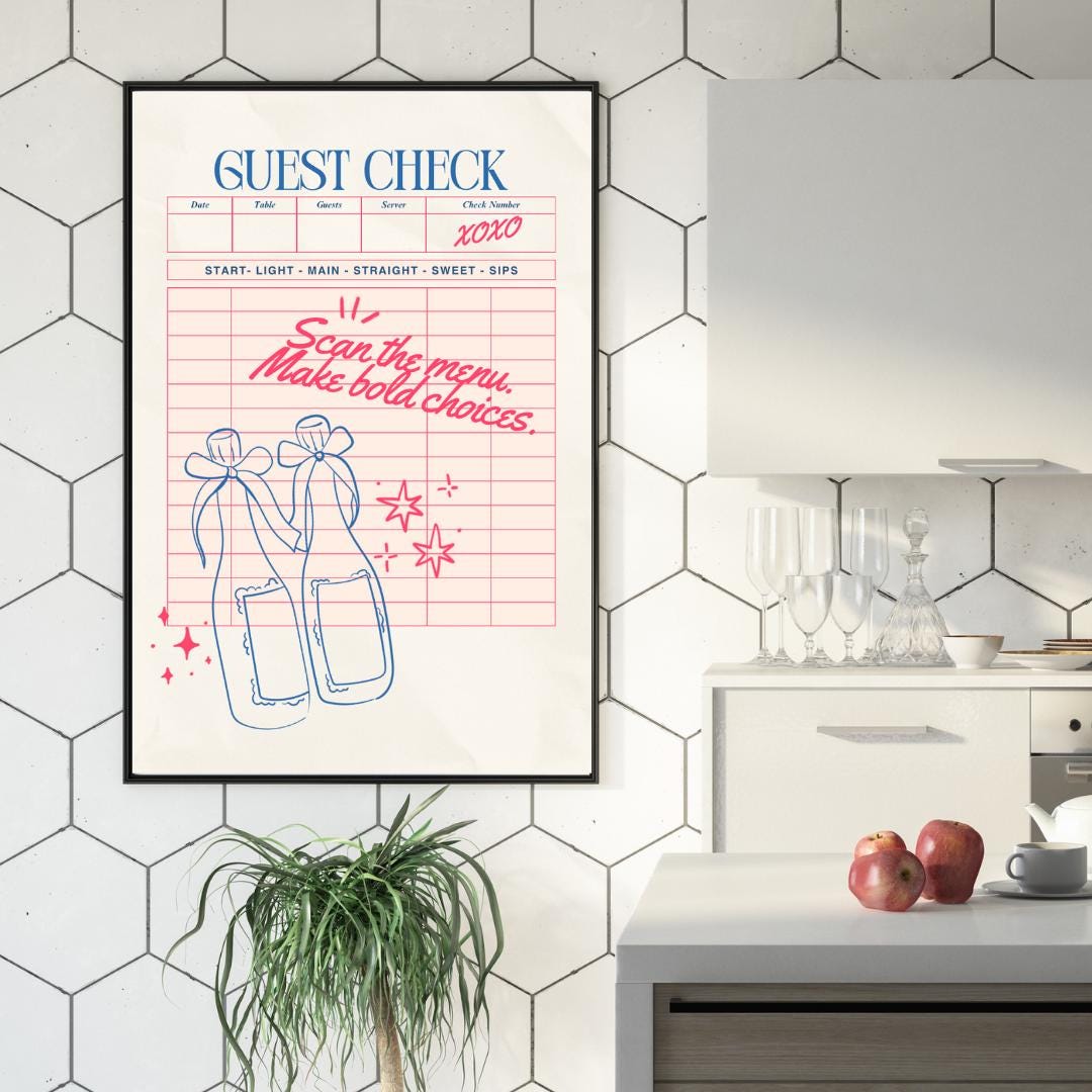 Guest Check 3 Piece Wall Art Set | Bold Bar Digital Prints for ...