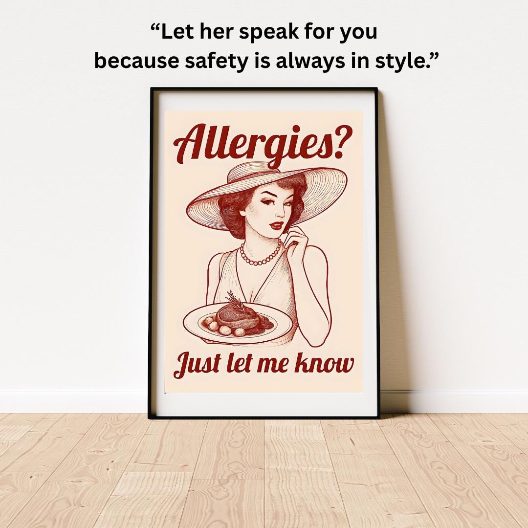 Retro Allergy Awareness Sign for Restaurant | Printable Allergy Alert ...