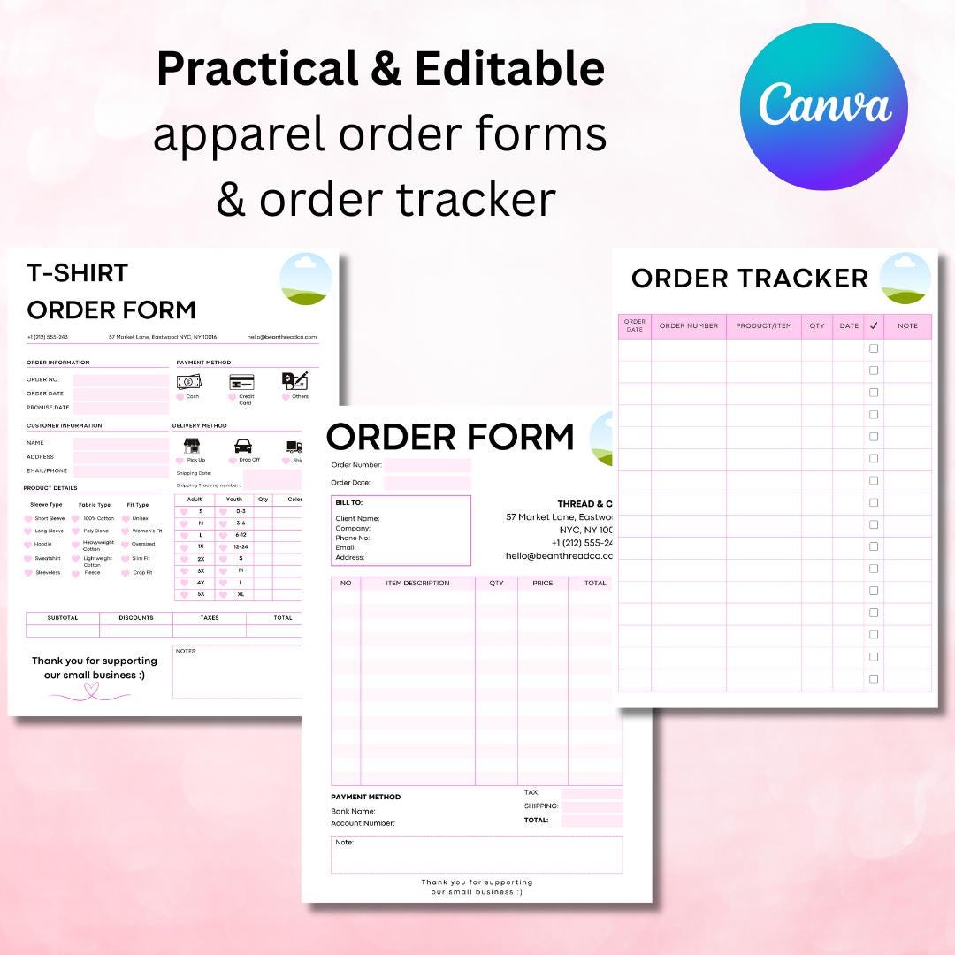 Editable Order Form and Order Tracker L Bundle Printable Small Business ...