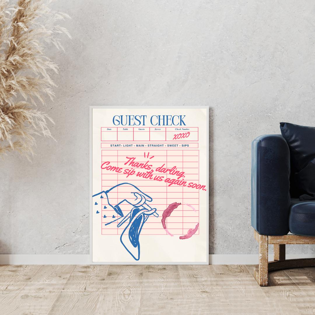 Guest Check 3 Piece Wall Art Set | Bold Bar Digital Prints for ...