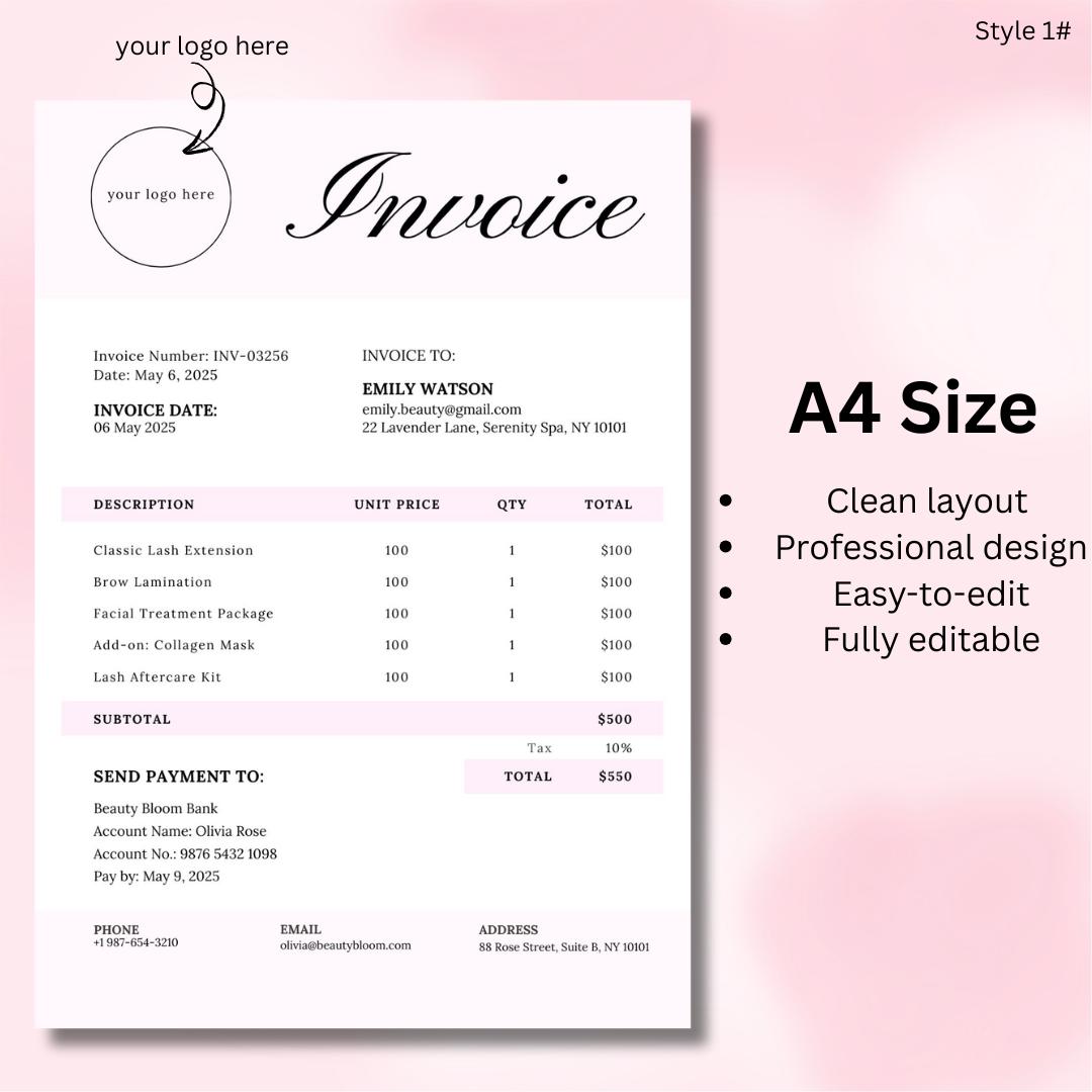 Editable Pink Invoice Template for Small Business – Aesthetic Canva ...