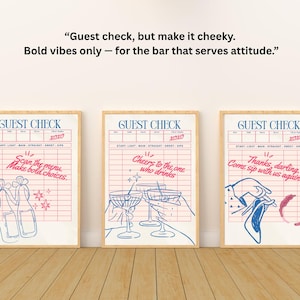Guest Check 3 Piece Wall Art Set | Bold Bar Digital Prints for ...
