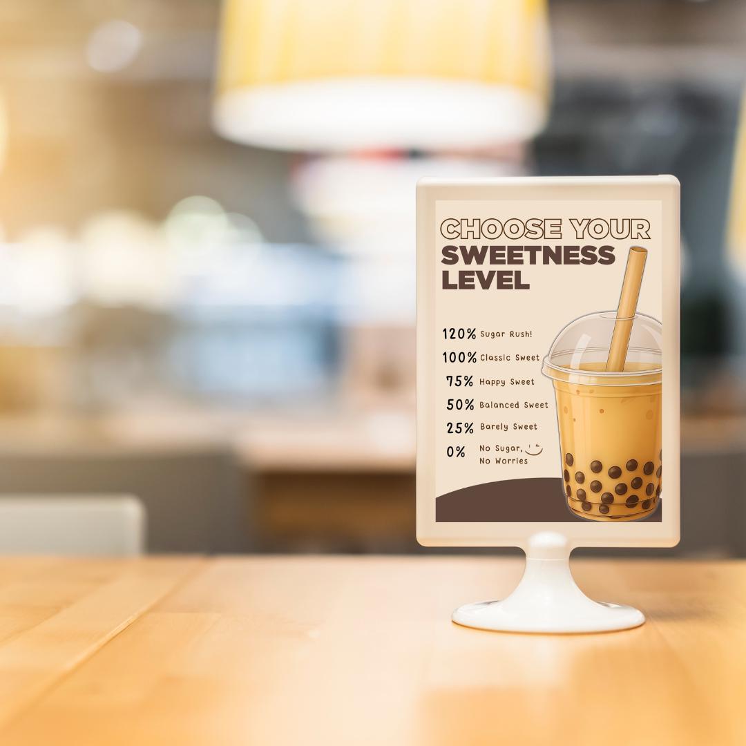 Bubble Tea Sweetness Chart Printable – Boba Drink Sugar Level Menu Sign ...