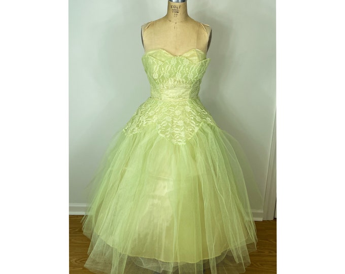 1950s Strapless Prom Dress Green Net and Lace Size M - Etsy