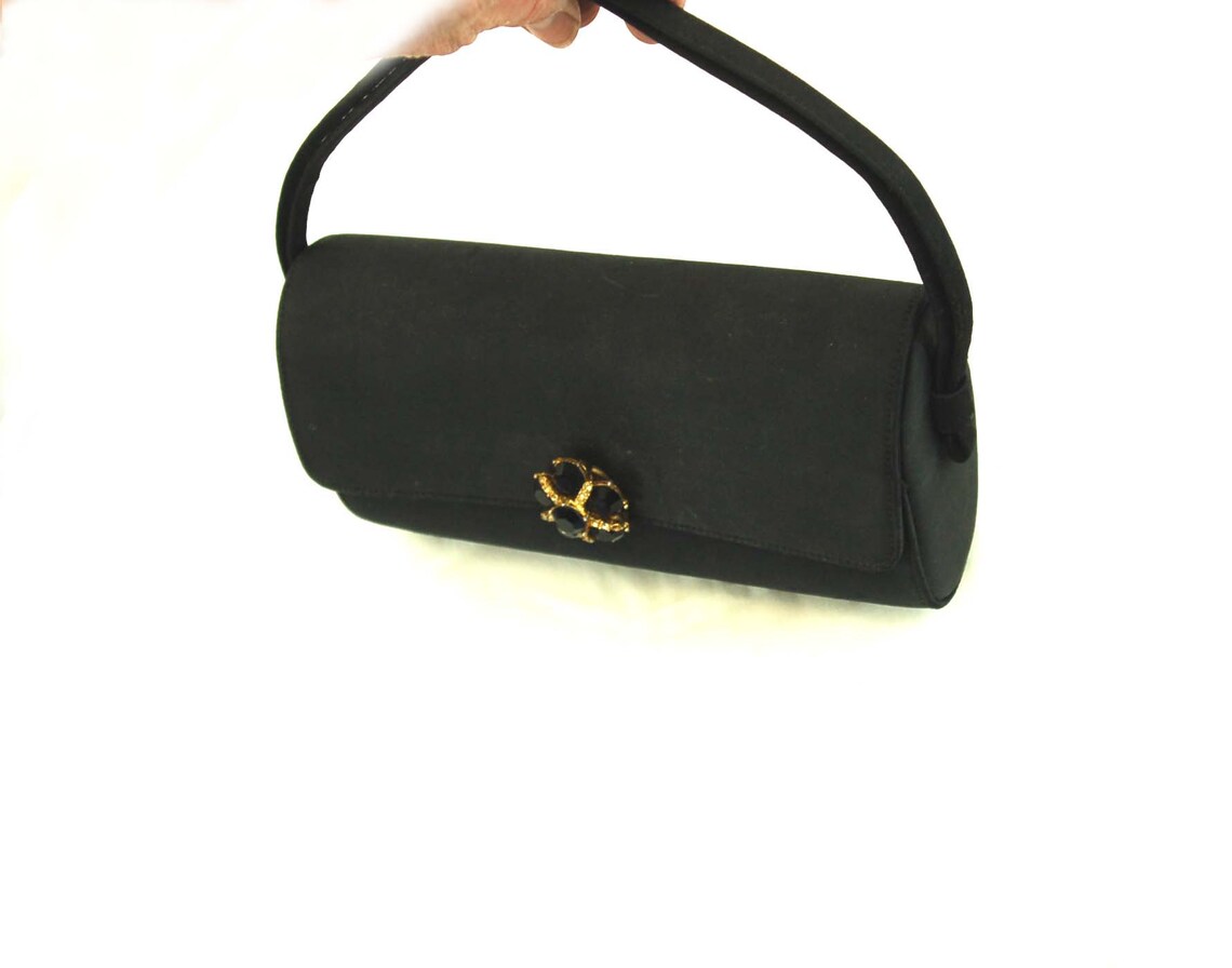 1960s Evening Bag Black Satin Box Purse With Jewel Rhinestone - Etsy