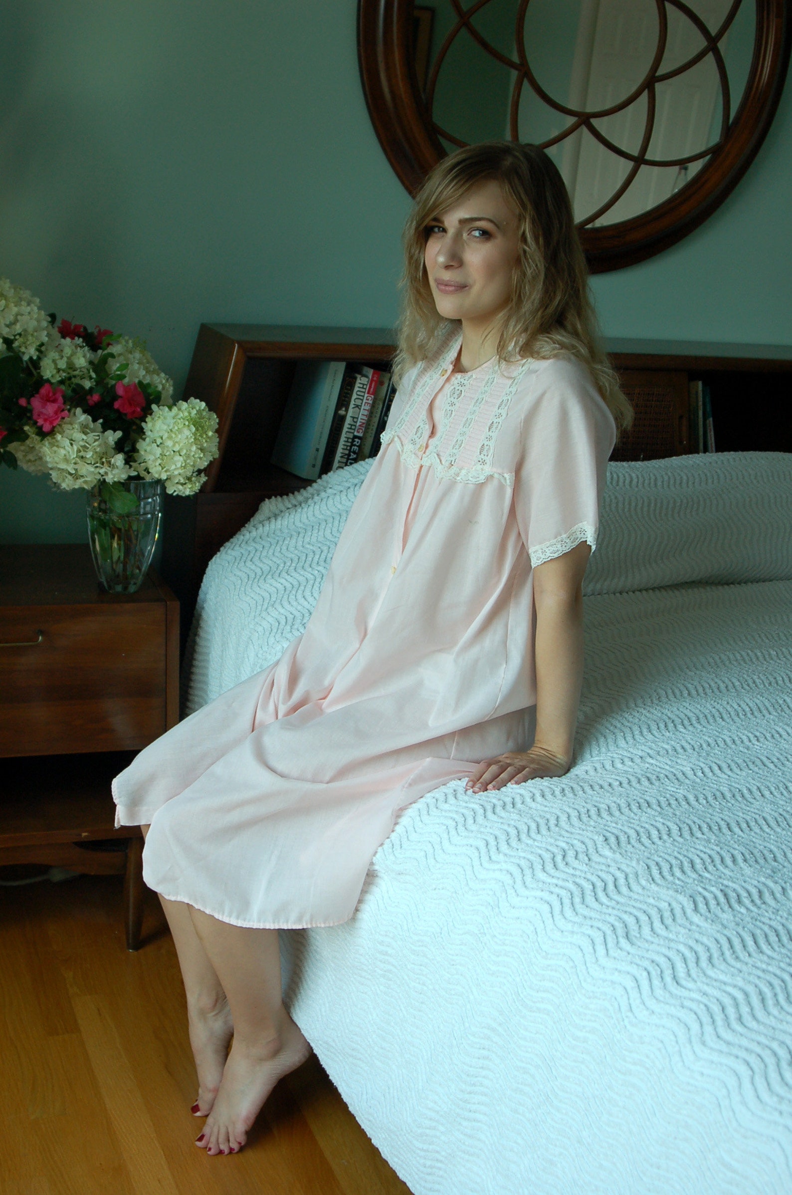 Pink House Coat Dressing Gown Pink White Lace and Smocking - Etsy