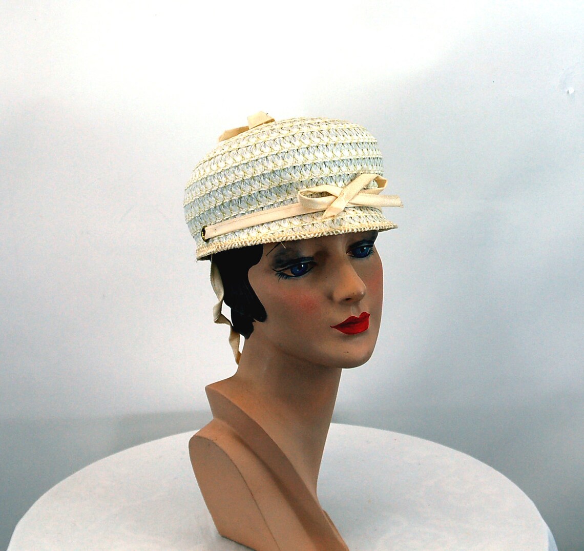 1960s Hat White Straw Bubble Tilt Hat Jockey Style Summer Hat | Etsy