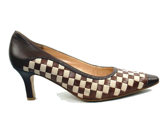 Vintage Checkered Shoes, 1980s Heels, Checker Board Pattern, Brown ...
