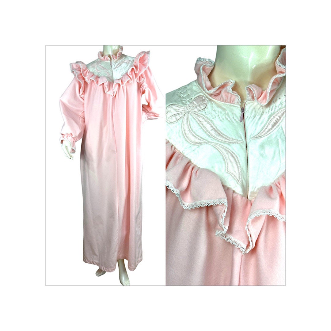 1980s Pink Velour Robe With Ruffled Yoke Size L - Etsy