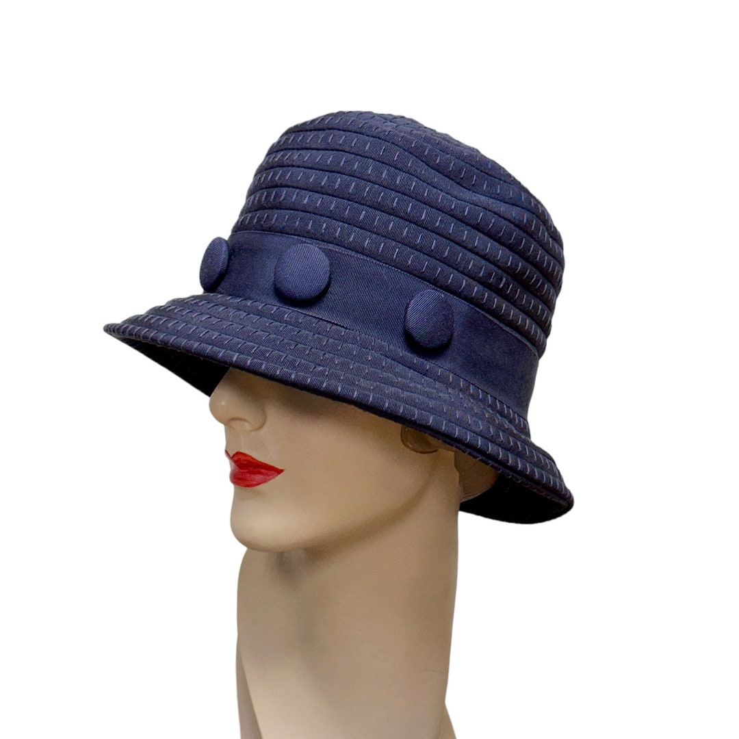 1960s Navy Blue Cloche Hat With Buttons on Band Union Label Size 22 - Etsy