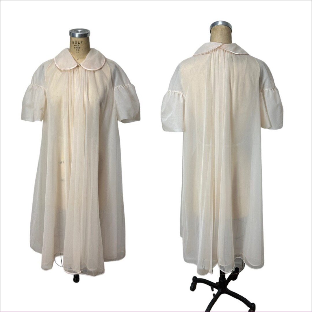 1950s Vanity Fair Sheer Chiffon Robe With Peter Pan Collar and Bell ...