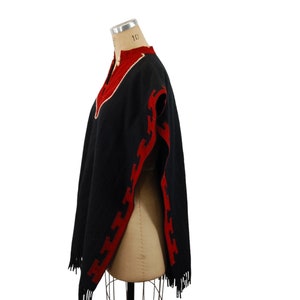 Mayan Poncho Black Red Wool Guatamalan Coat Wrap Ethnic Poncho One Size ...