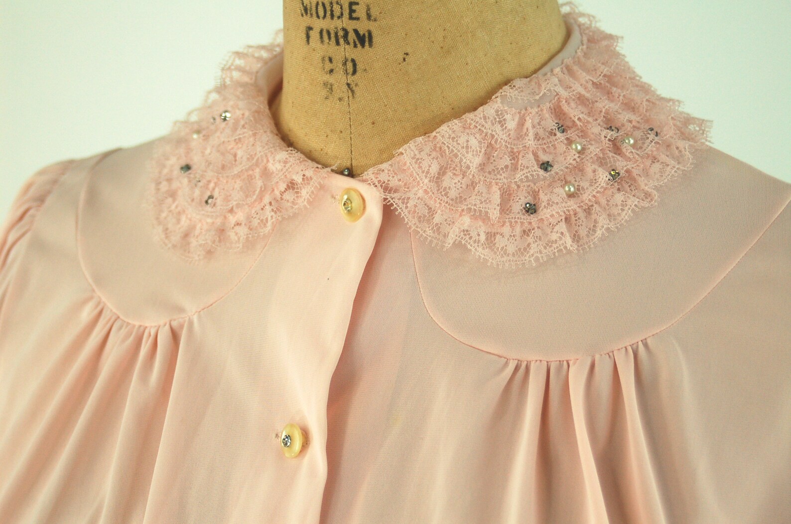 1950s Pink Bed Jacket With Lace Collar and Rhinestones Nylon - Etsy