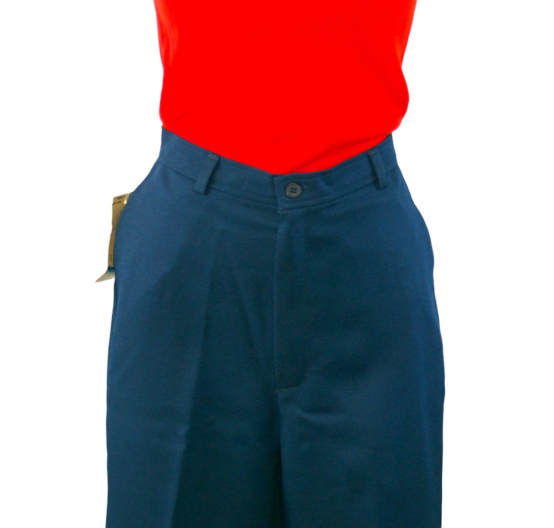 1970s High Waist Pants Polyester Pants New Old Stock NOS Navy Blue ...