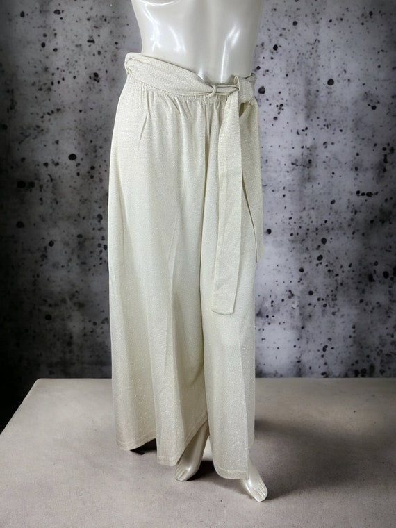 1960s 70s silver bell bottoms white with silver metal… - Gem