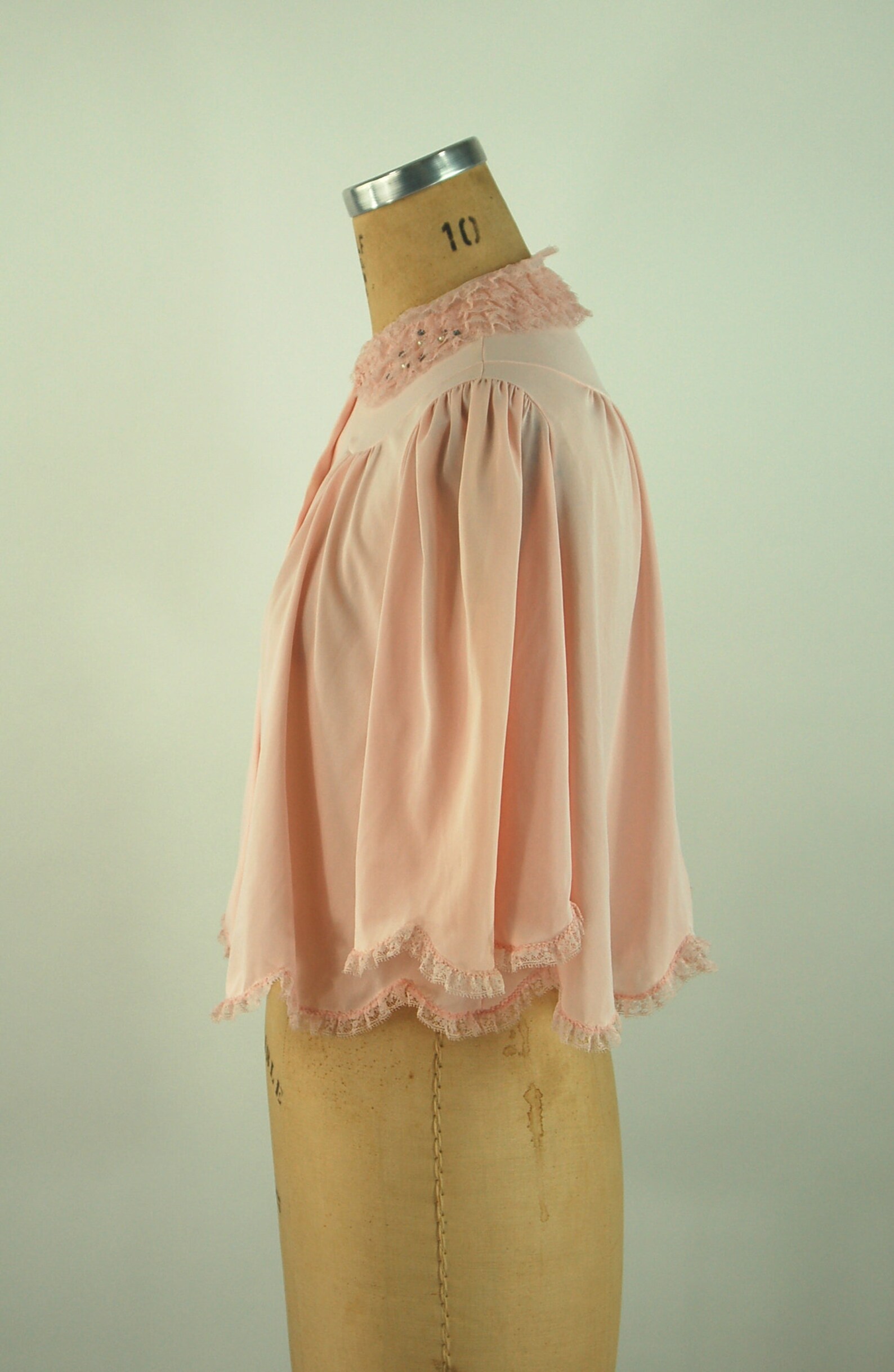 1950s Pink Bed Jacket With Lace Collar and Rhinestones Nylon - Etsy