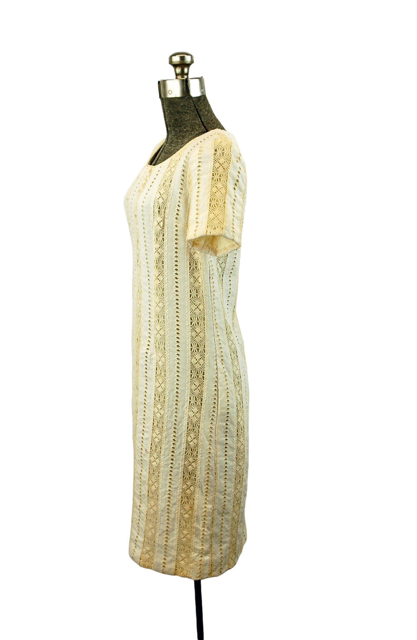 1960s Linen Dress Ivory Shift Dress With Lace Inserts - Etsy