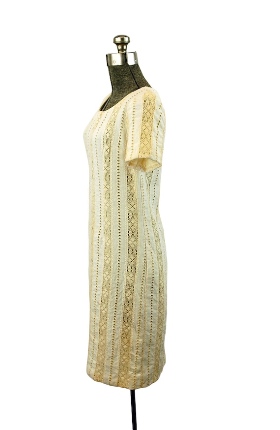 1960s linen dress ivory shift dress with lace inserts… - Gem