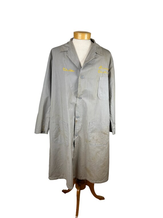 1950s 60s gray duster coat workwear protective jacket… - Gem