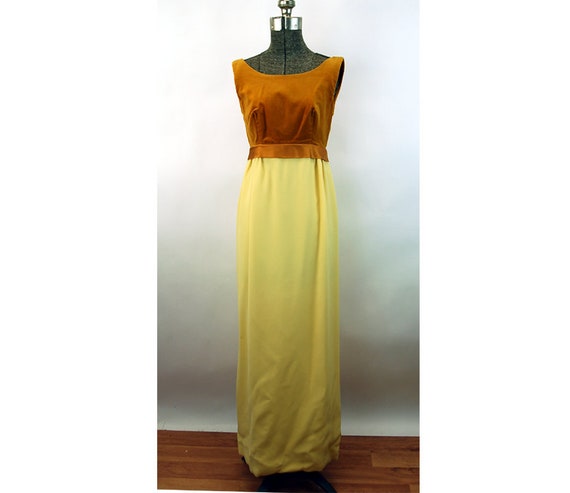1960s Gown Gold Velvet and Crepe Empire Waist Formal Dress | Etsy