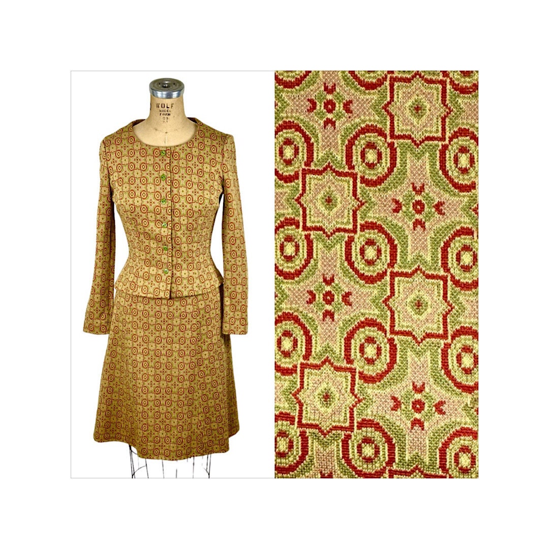 1960s Vintage Knit Suit by the Villager Gold Green Red Size S/M - Etsy