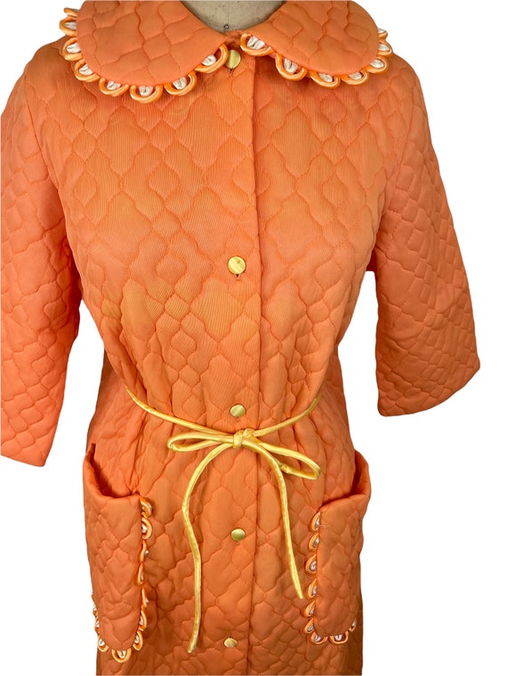 1960s orange quilted bathrobe with matching slippers … - Gem