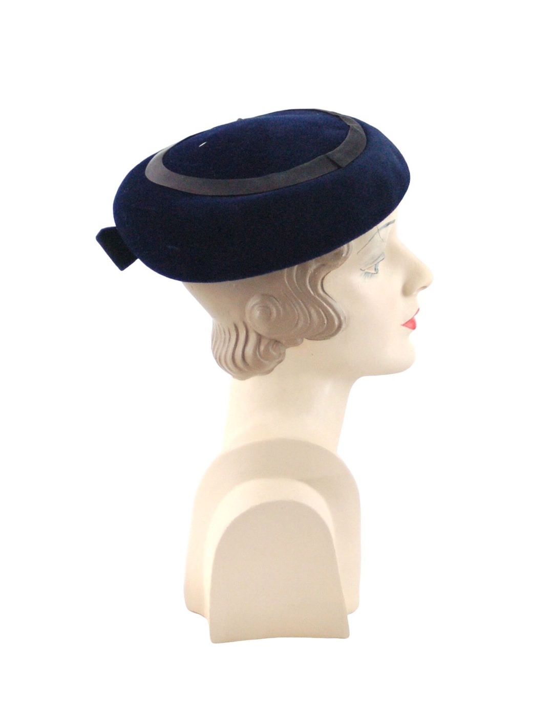 1950s Navy Blue Fur Felt Saucer Hat by Mr Walter Designed by Walter ...