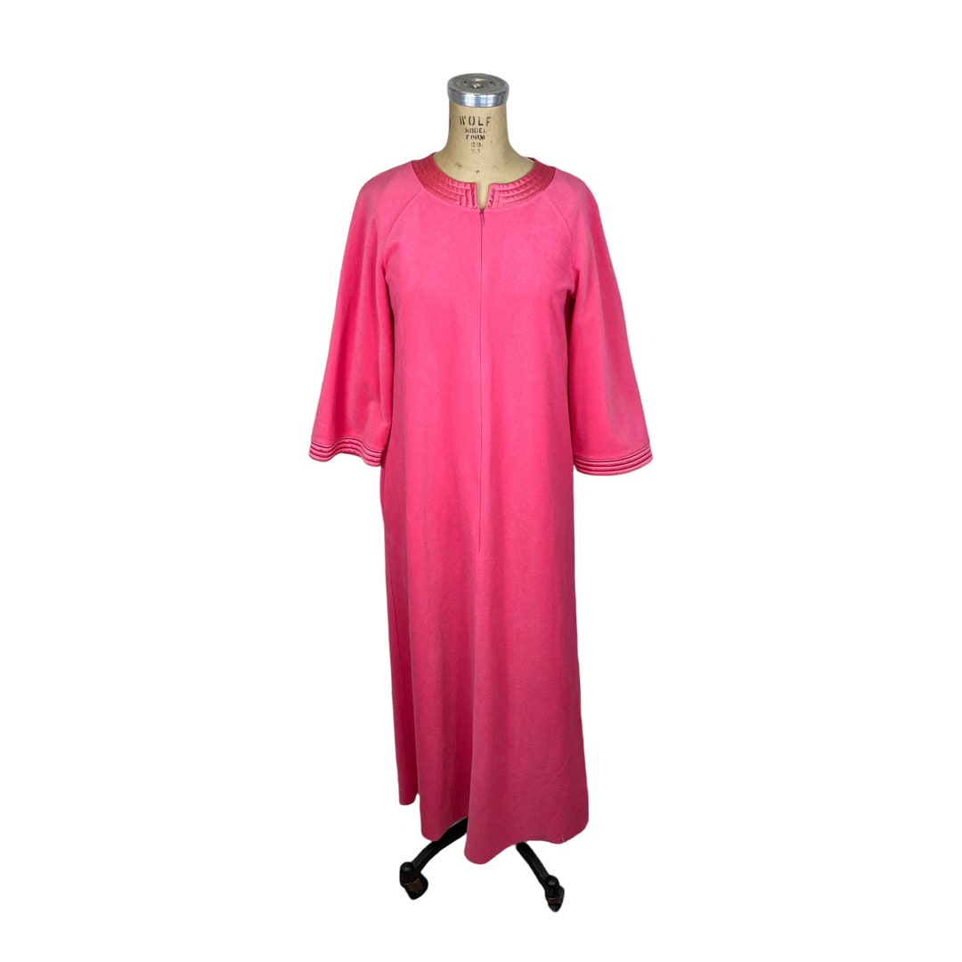 Pink Velour Robe Zip Front With Satin Trim Size M - Etsy