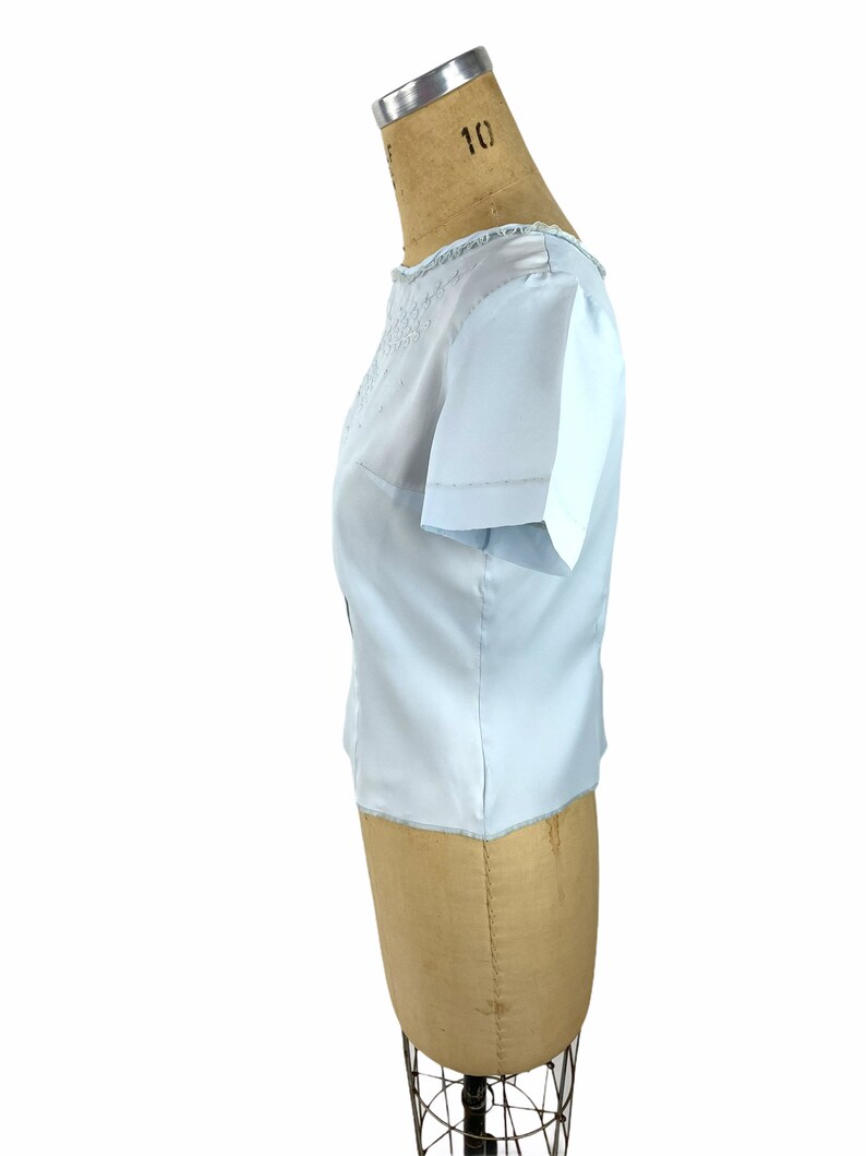 1950s Blue Blouse Embroidered Dacron Fitted Back Button Blouse - Etsy
